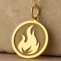 14k Solid Gold Fire Element Necklace , Personalized Gold Fire Element ...