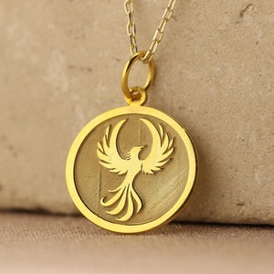 14k Solid Gold Phoenix Necklace , Gold Phoenix Pendant , Dainty Phoenix ...
