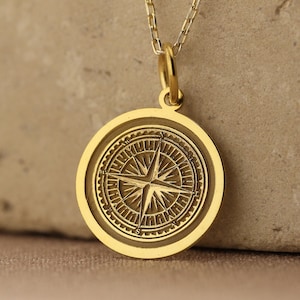 14k Solid Gold Compass Necklace , Compass Jewelry , Compass Gift ...