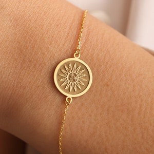 14k Solid Gold Sun Bracelet Gold Sun Bracelet Bracelet for - Etsy