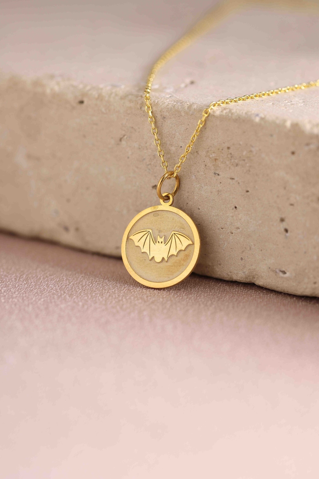 14k Solid Gold Bat Necklace , Gold Bat Wings Pendant , Dainty Bat ...
