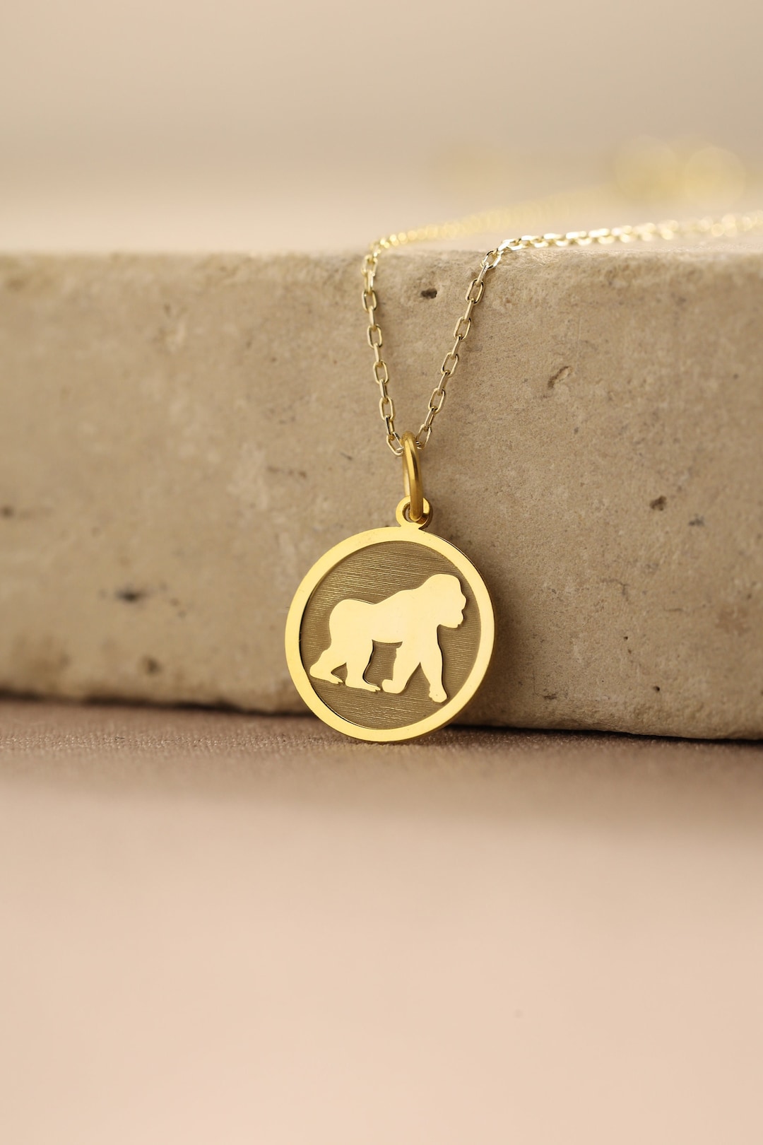 14k Solid Gold Gorilla Necklace , Personalized Gorilla Pendant ...