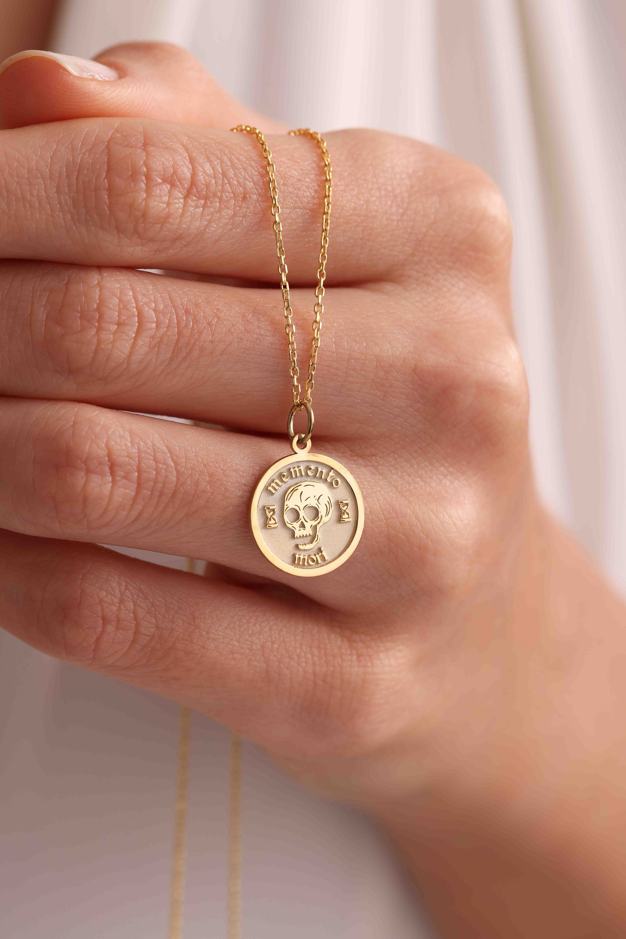14k Solid Gold Memento Mori Necklace , Memento Mori Pendant , Amor Fati ...