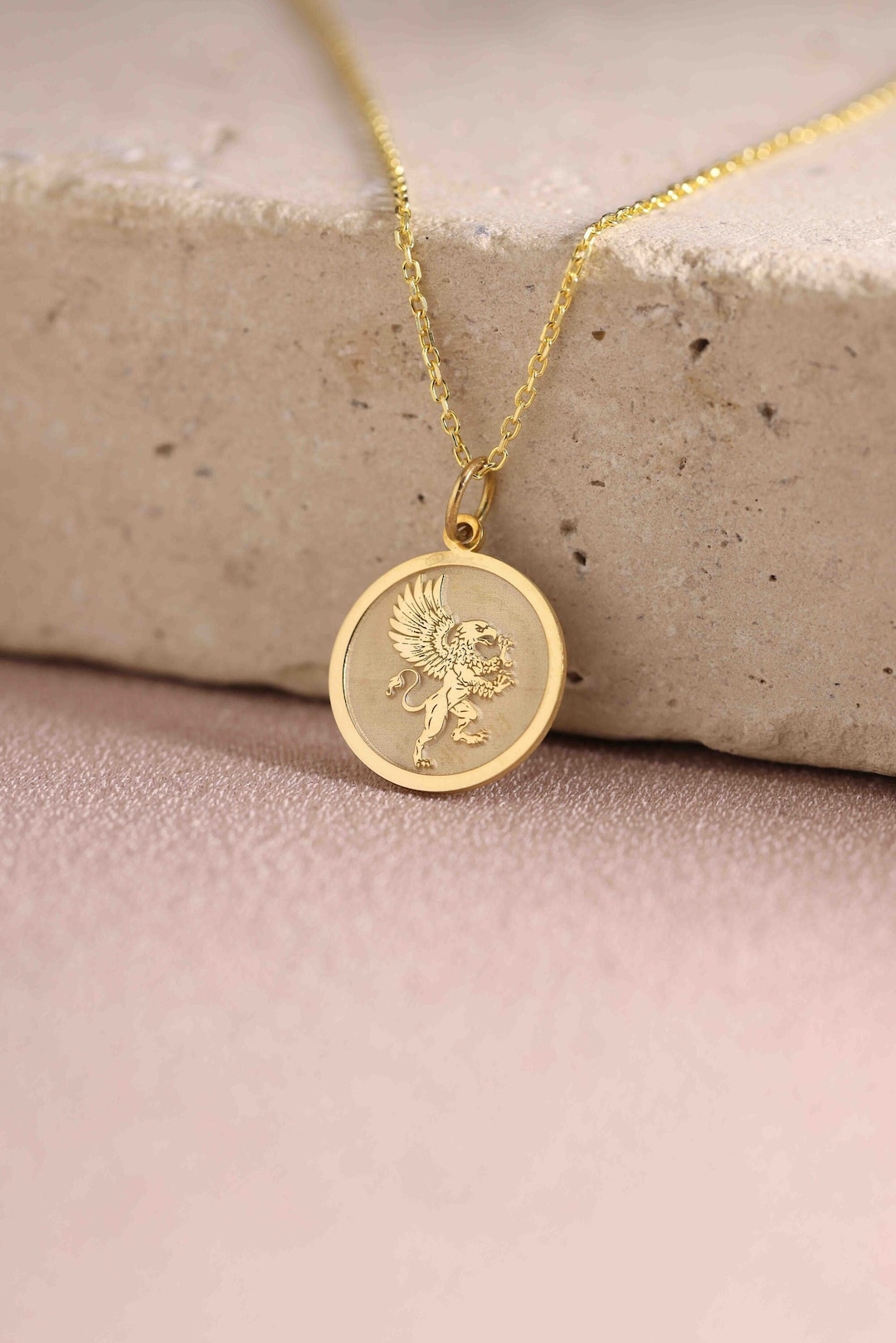 14k Solid Gold Griffin Necklace , Personalized Griffin Pendant ,gryphon ...