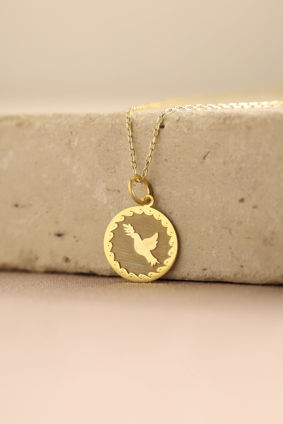 Collar de paloma de oro macizo de 14 k colgante de paloma - Etsy España