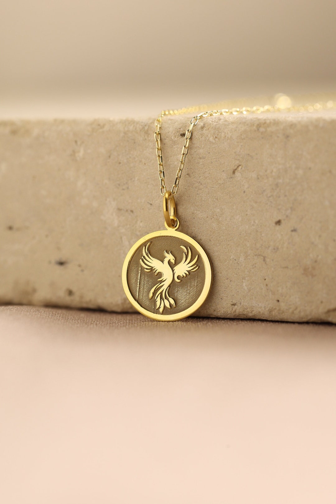 14k Solid Gold Phoenix Necklace , Gold Phoenix Pendant , Dainty Phoenix ...