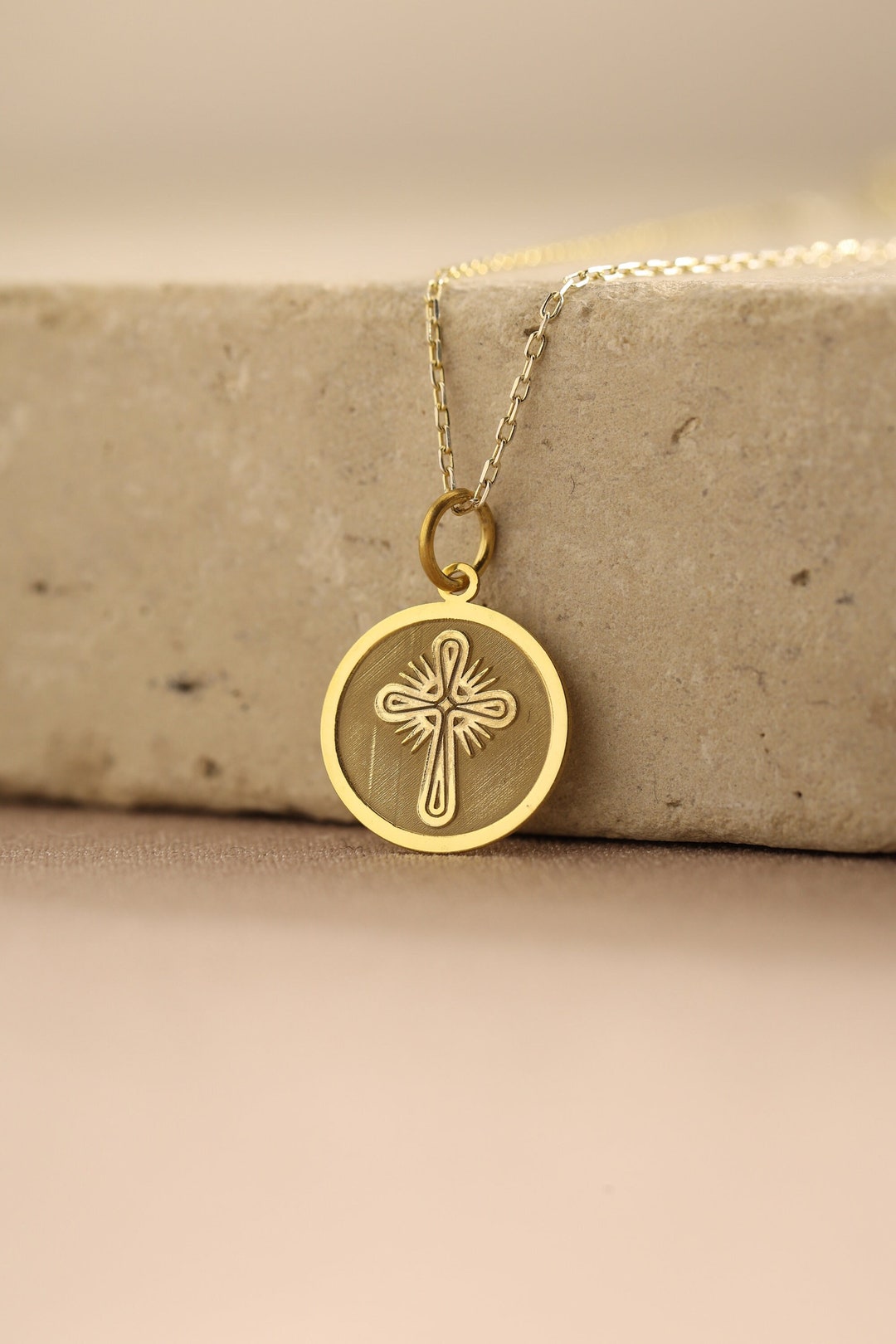 14k Solid Gold Cross Necklace , Christian Cross Gold Pendant , Gold ...
