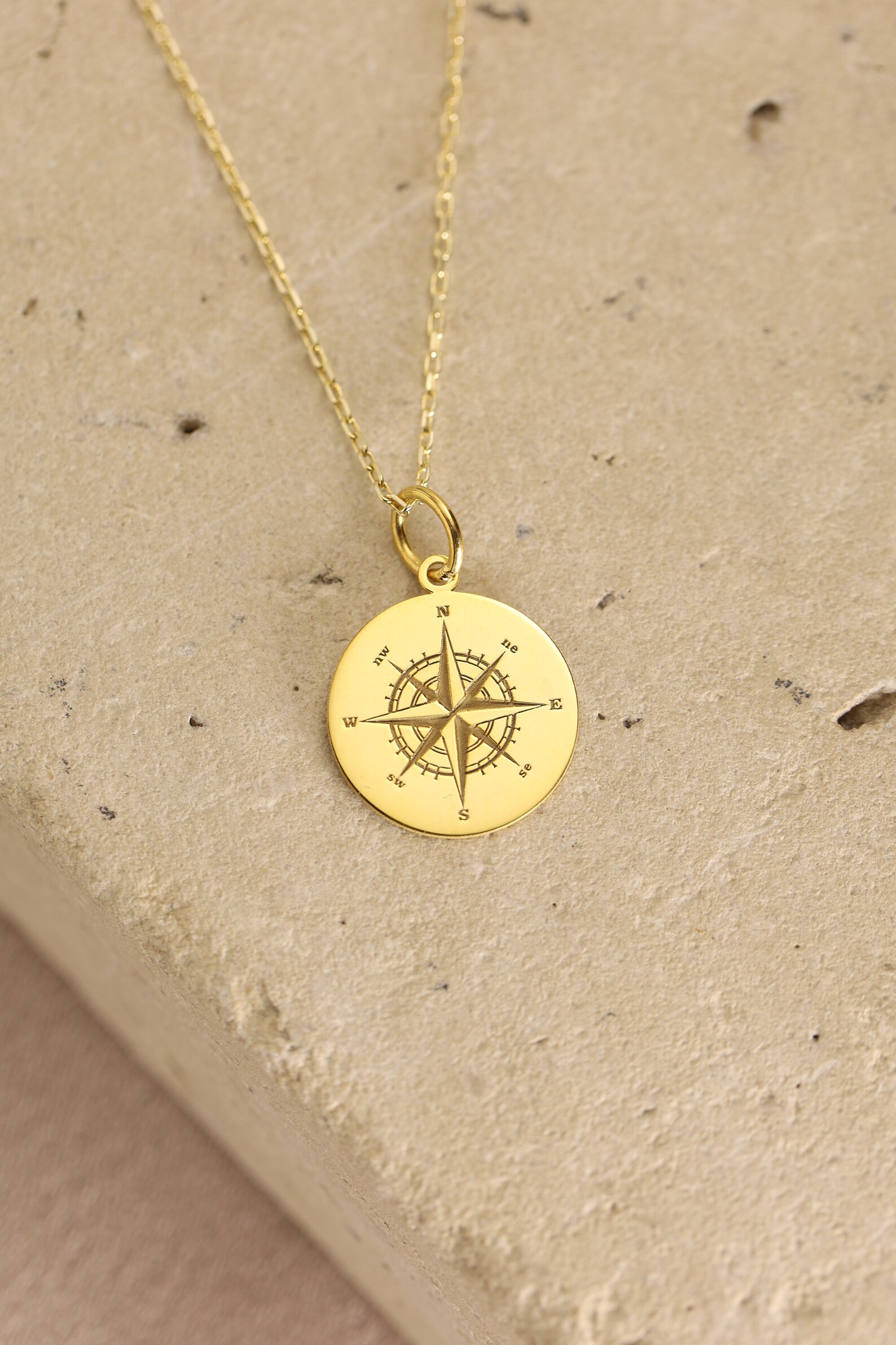 14k Solid Gold Compass Necklace Compass Jewelry Compass Etsy