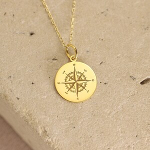 14k Solid Gold Compass Necklace , Compass Jewelry , Compass Gift ...