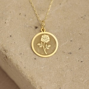 14k Solid Gold Rose Flower Necklace , Personalized Gold Rose Pendant ...