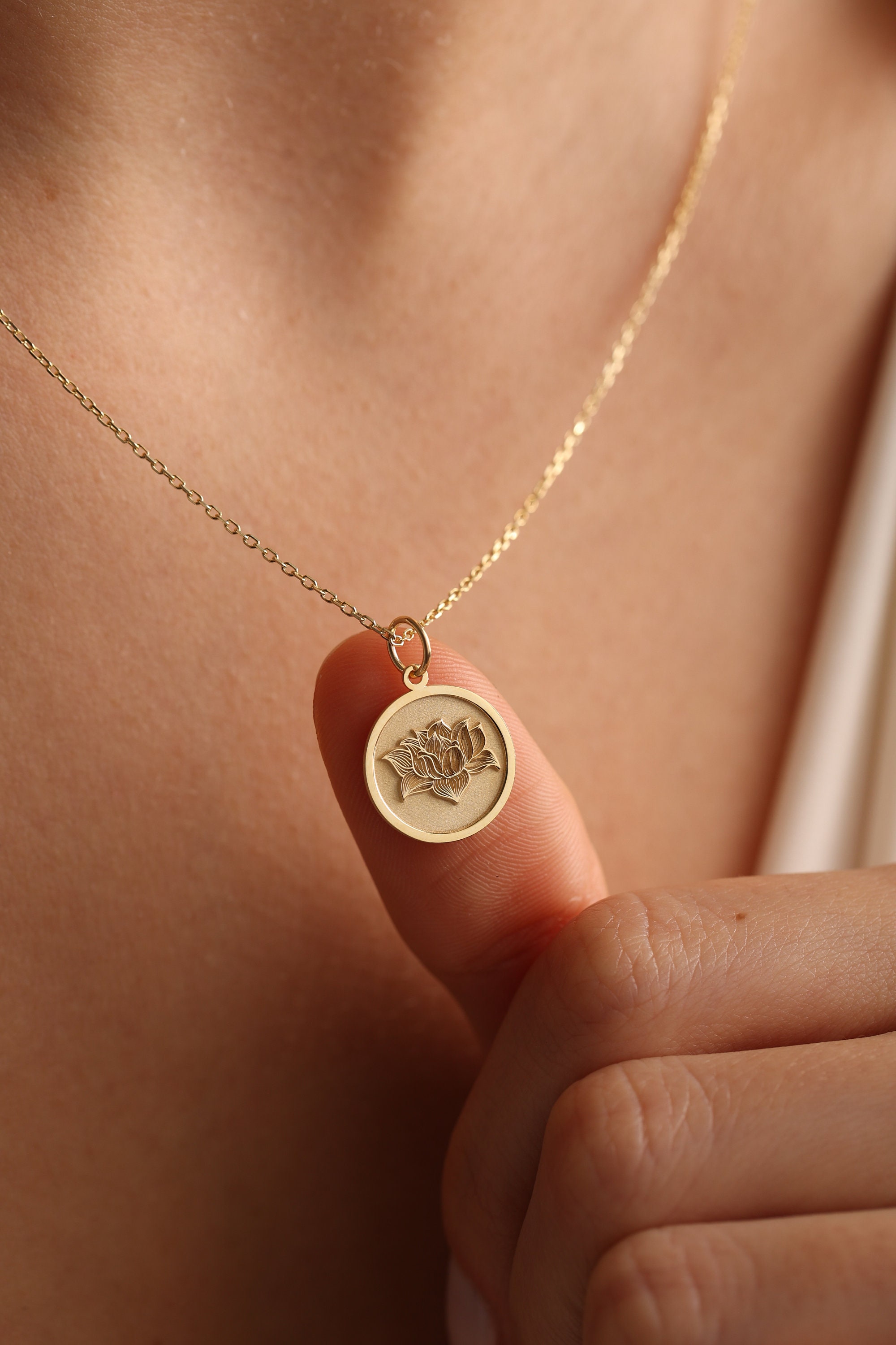 14k Solid Gold Lotus Necklace Personalized Lotus Pendant - Etsy