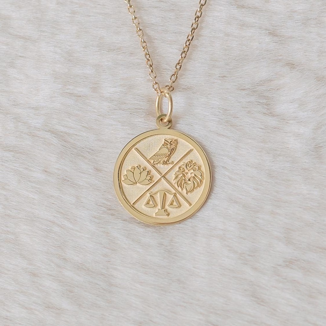 14k Gold Cardinal Virtues Necklace , Four Virtues Pendant , Cardinal ...