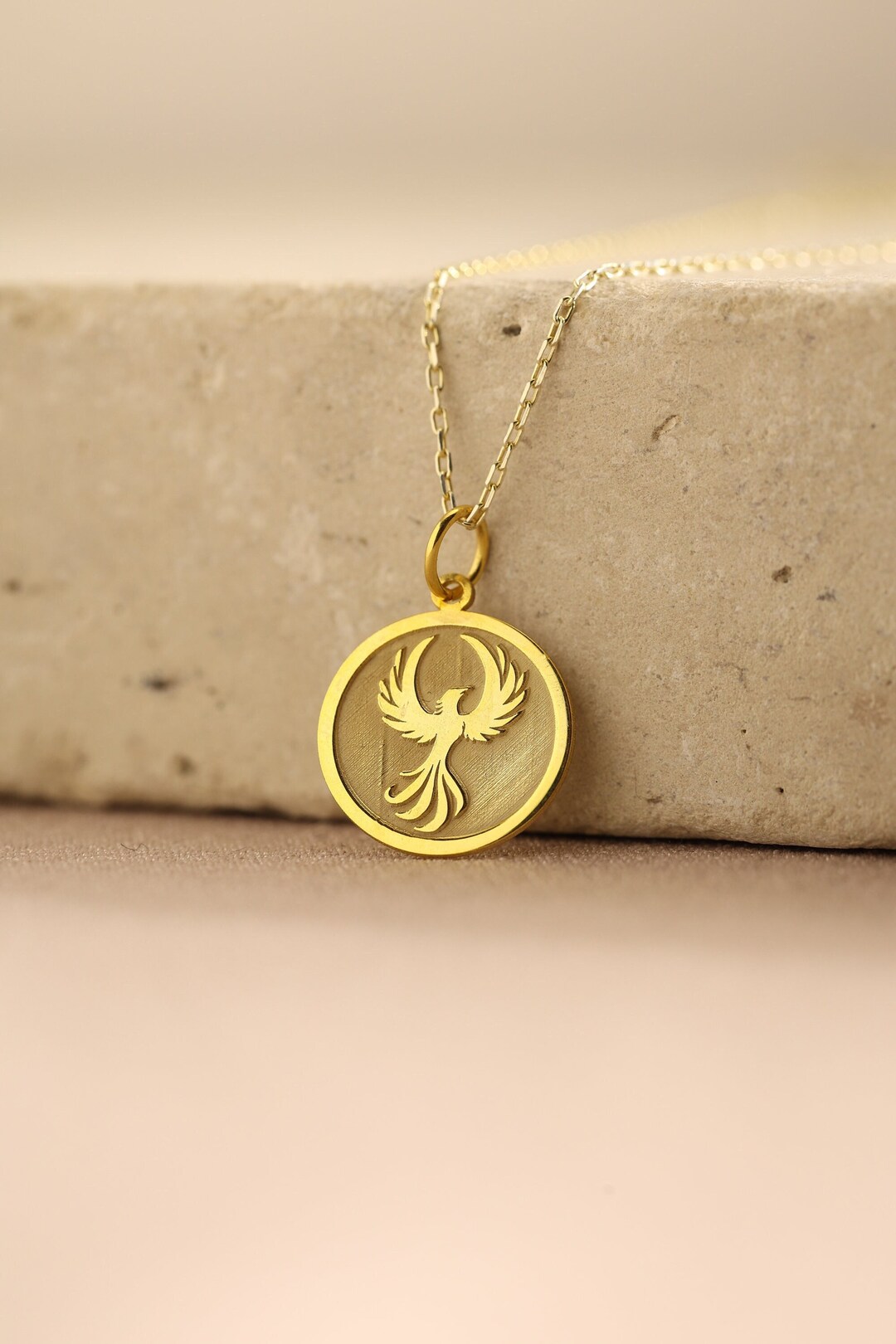 14k Solid Gold Phoenix Necklace , Gold Phoenix Pendant , Dainty Phoenix ...