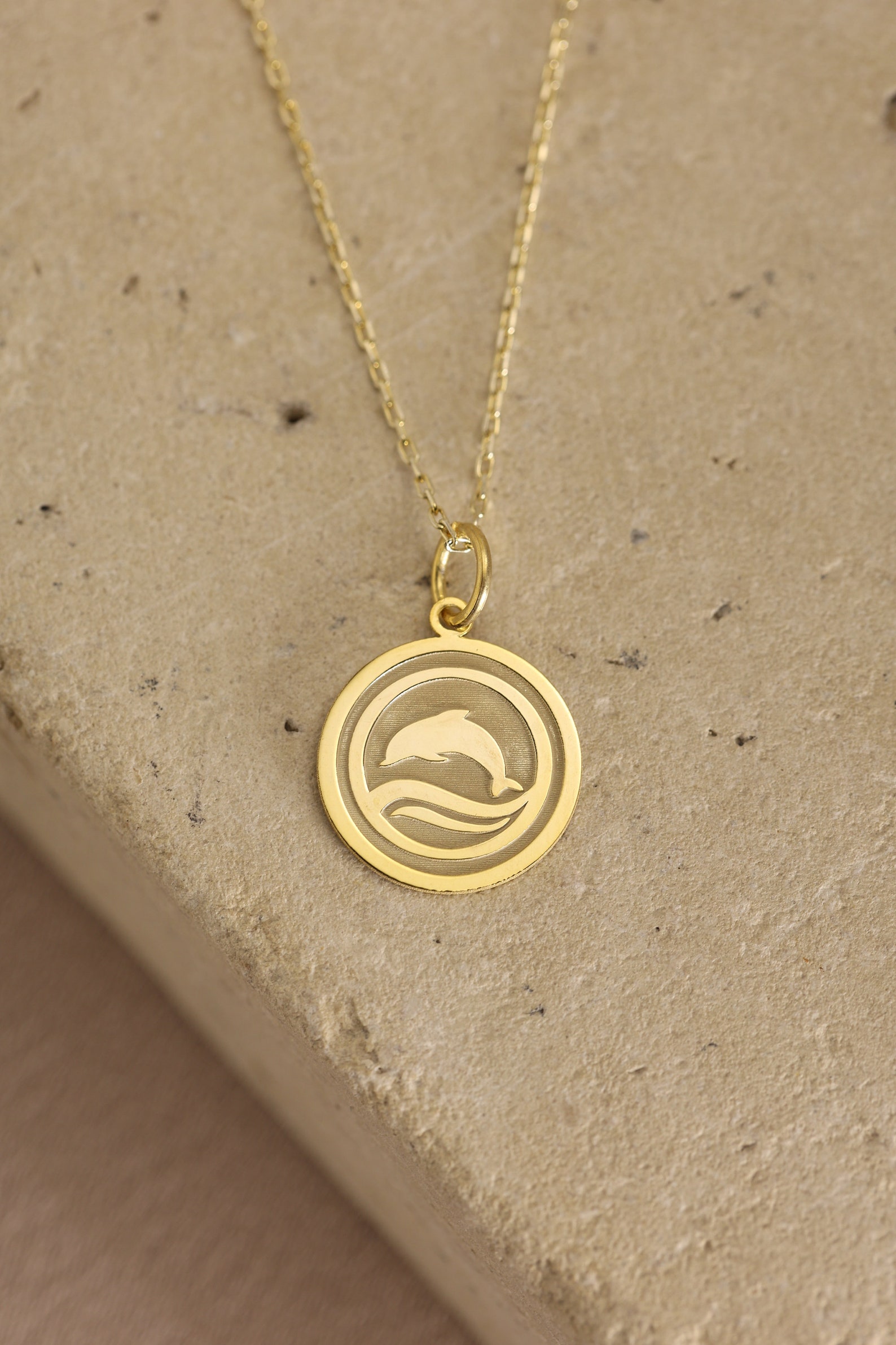 14k Solid Gold Dolphins Necklace , Gold Fish Dolphins Pendant ...