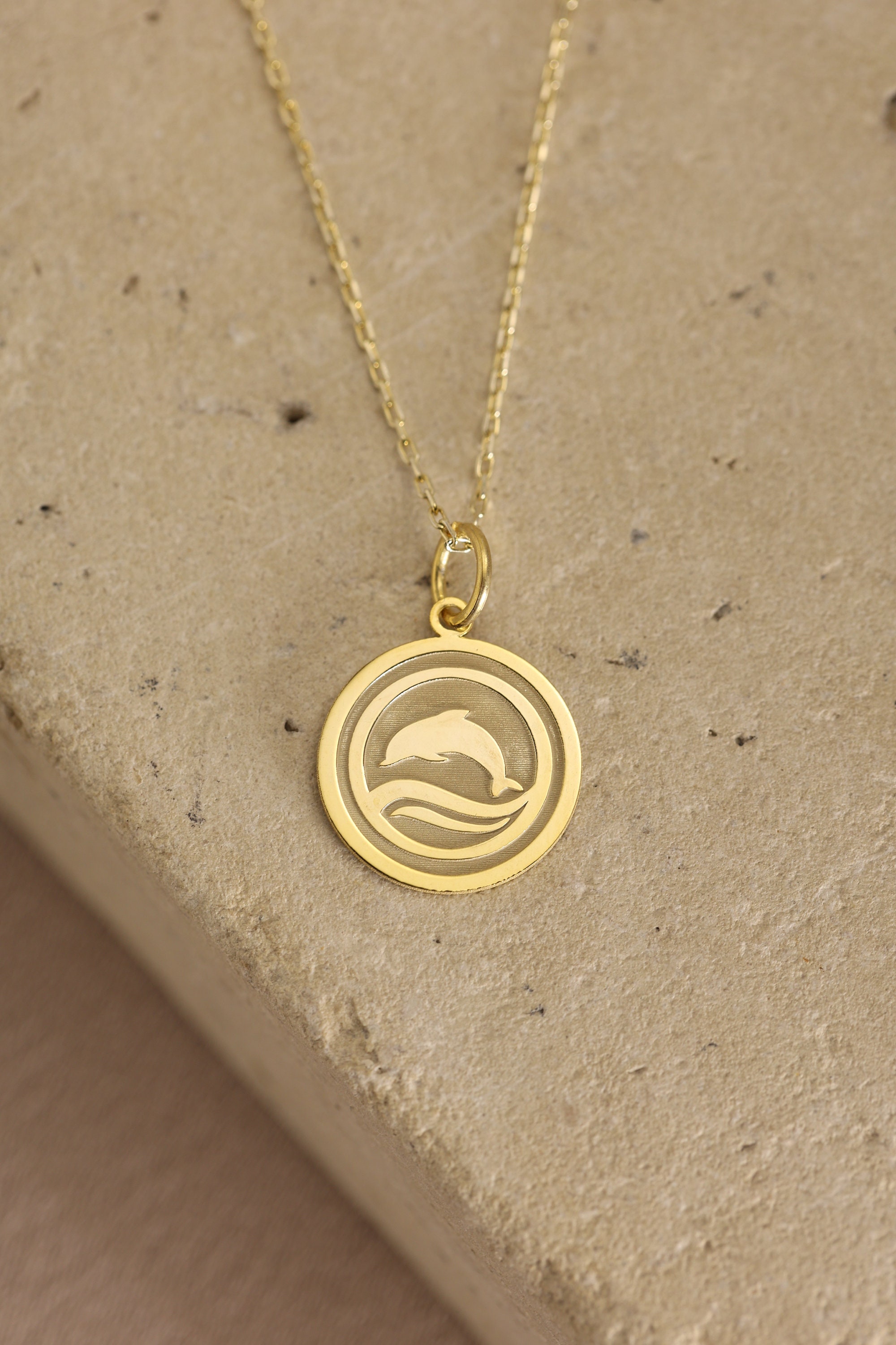 14k Solid Gold Dolphins Necklace Gold Fish Dolphins Pendant - Etsy