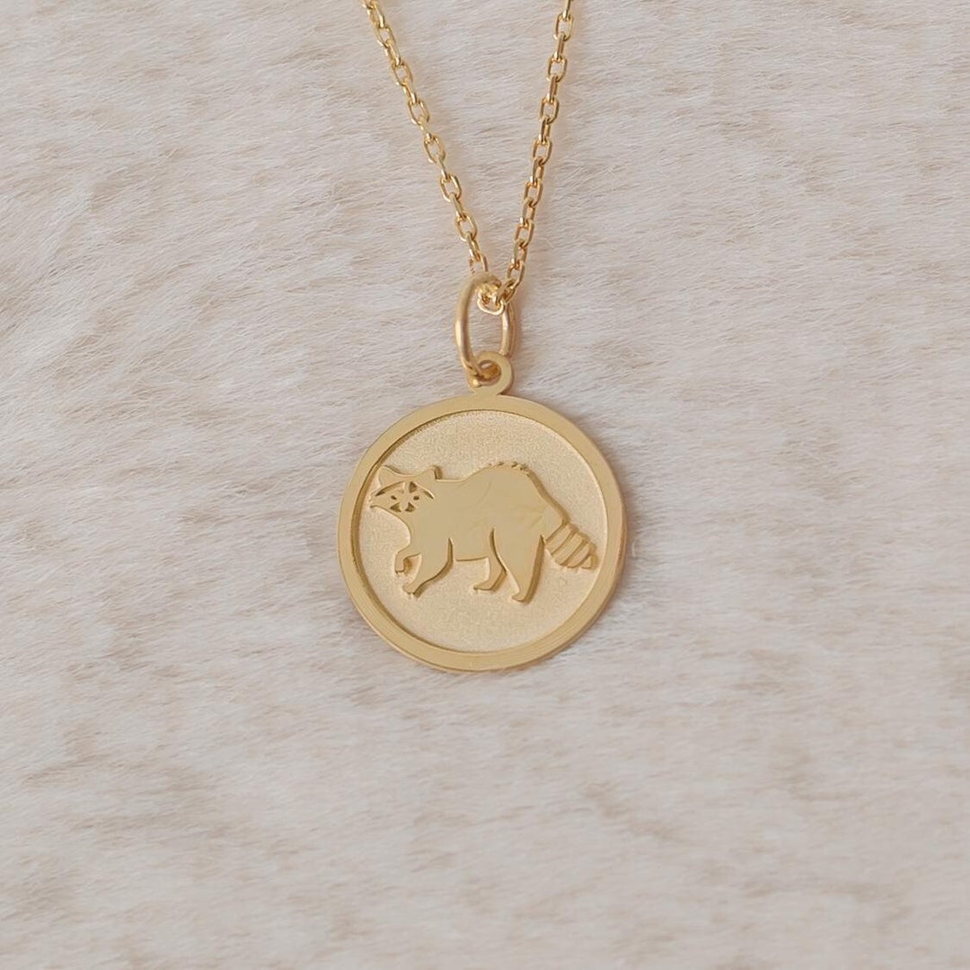 14k Gold Raccoon Necklace , Personalized Raccoon Pendant , Raccoon ...