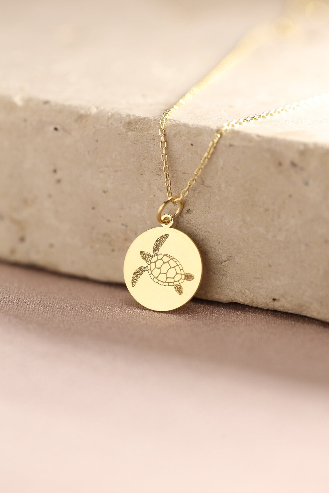 14k Solid Gold Turtle Necklace , Gold Personalized Tortoise Pendant ...