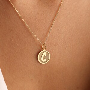 14k Solid Gold Initial Necklace,c Letter Necklace , Sideways Initial ...