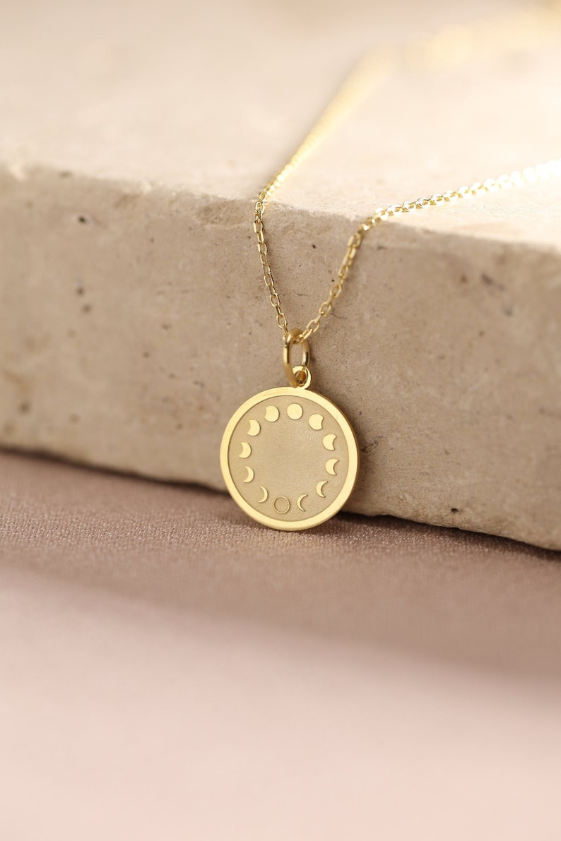 14k Solid Gold Moon Necklace Personalized Moon Pendant - Etsy
