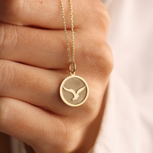 14k Solid Gold Seagull Necklace , Bird Pendant , Gold Necklace ...