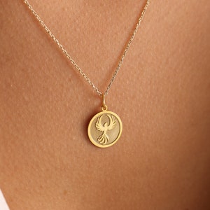 14k Solid Gold Phoenix Necklace , Gold Phoenix Pendant , Dainty Phoenix ...