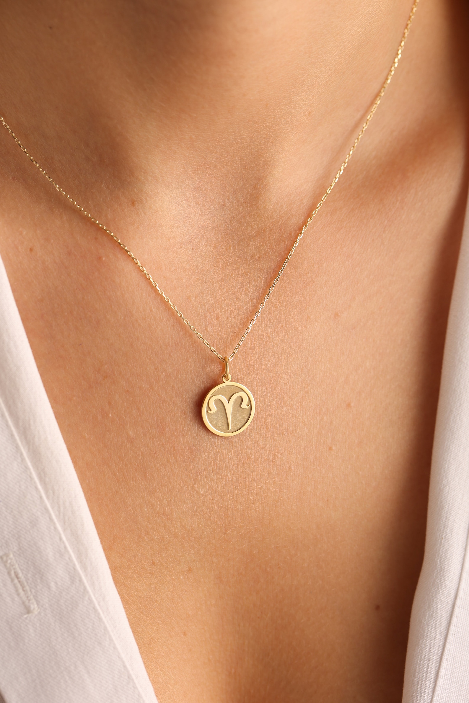 14k Solid Gold Aries Zodiac Necklace Aries Ram Pendant - Etsy