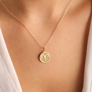14k Solid Gold Aries Zodiac Necklace, Aries Ram Pendant , Zodiac Solid ...