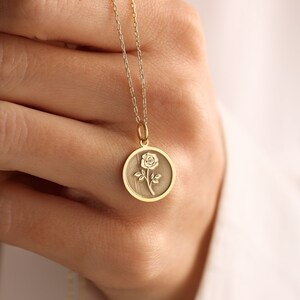 14k Solid Gold Rose Flower Necklace , Personalized Gold Rose Pendant ...