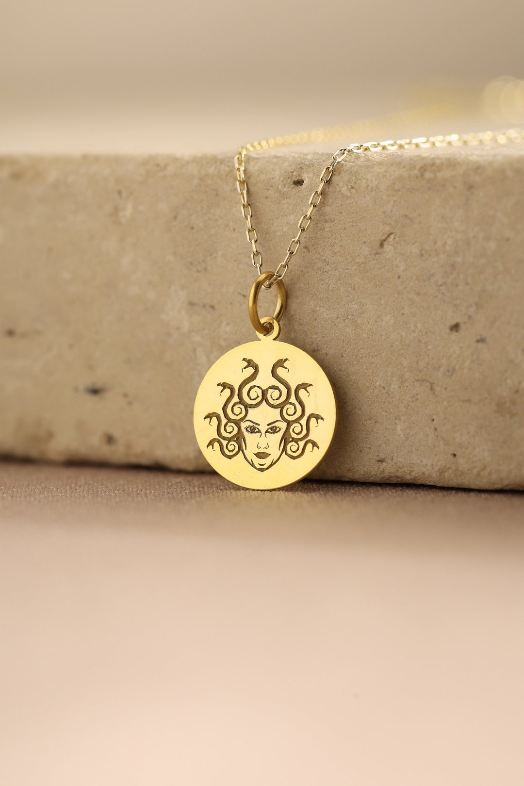 14k Solid Gold Medusa Necklace , Personalized Medusa Gold Pendant ...
