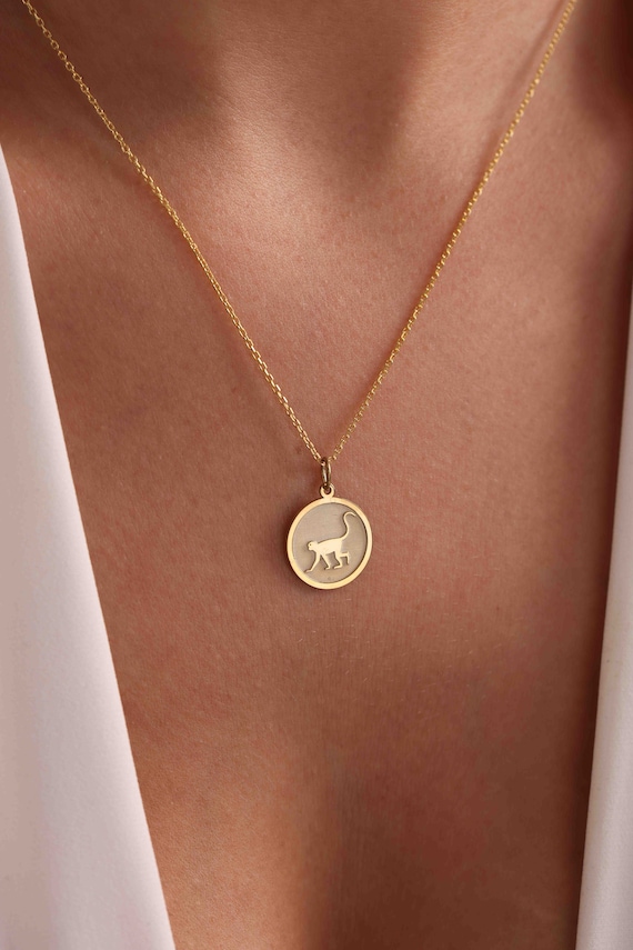 14K Solid Gold Monkey Necklace Personalized Monkey Pendant Cute Monkey Jewelry Animal Necklace fun Jewelry Birthday Gift Woman Gift