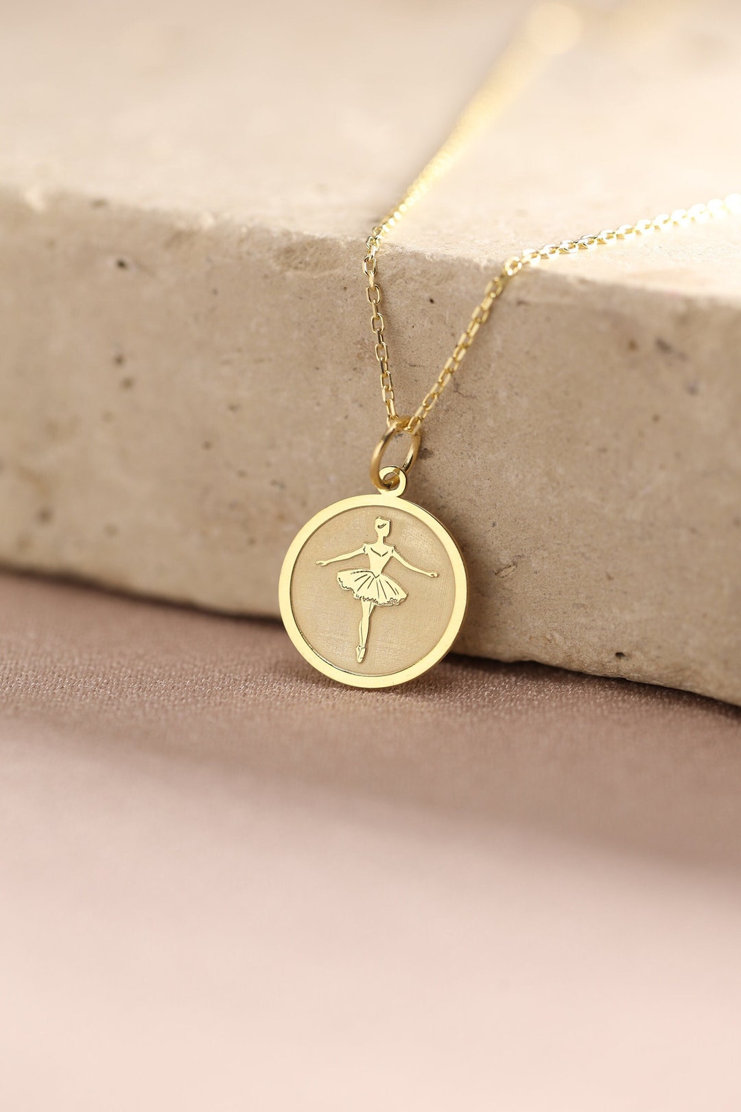 14k Solid Gold Ballerina Necklace , Ballet Dancer Pendant , Ballerina ...