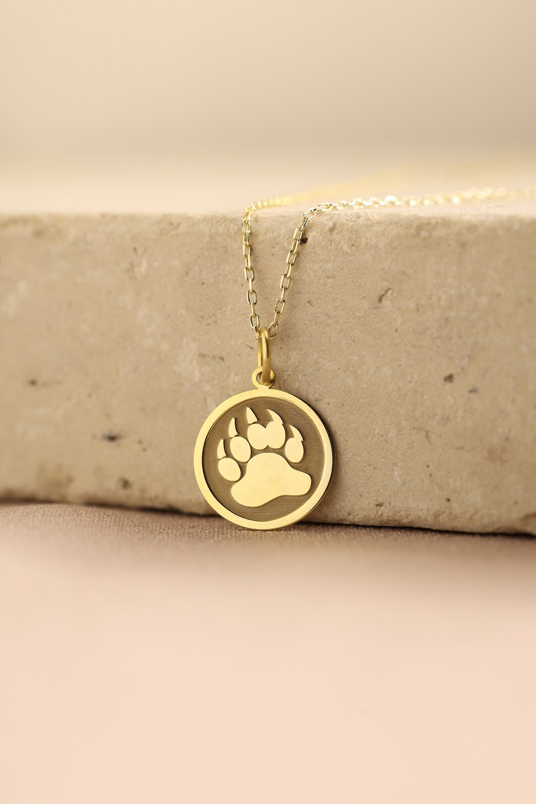 14k Solid Gold Bear Paw Necklace , Personalized Bear Paw Pendant ...