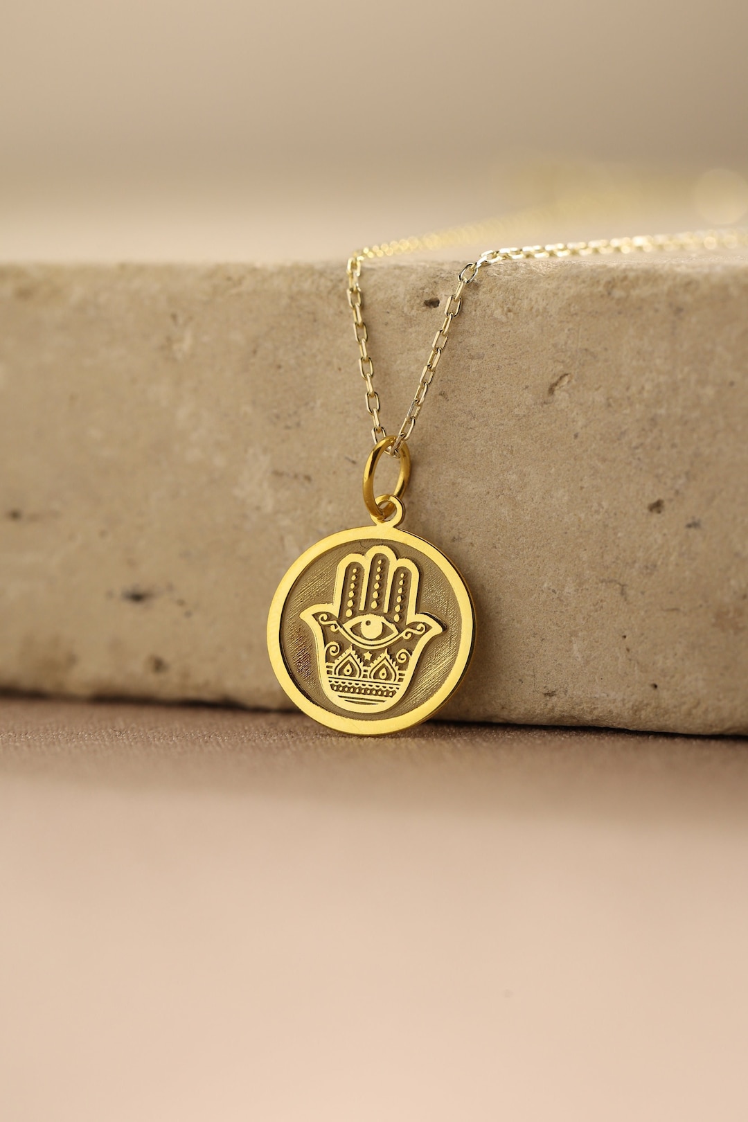 14k Solid Gold Fatima Necklace , Personalized Hamsa Fatima Pendant ...