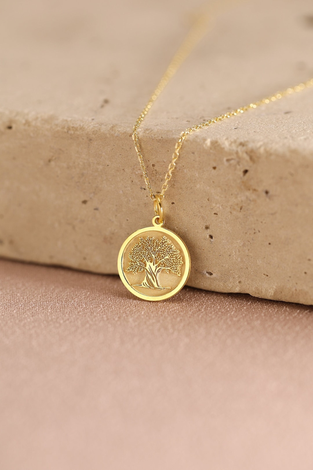 14k Solid Gold Olive Tree Necklace , Personalized Olive Tree Pendant ...