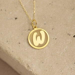 14k Solid Gold Initial Necklace,w Letter Necklace , Sideways Initial ...
