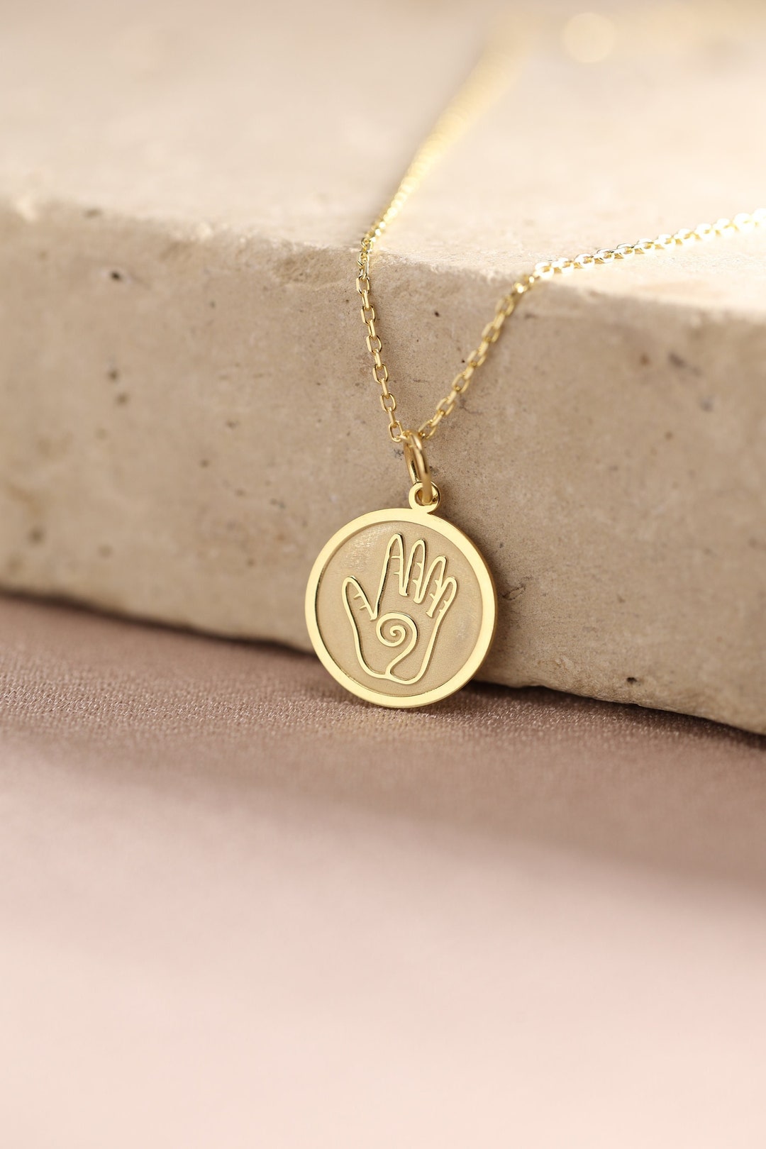 14k Solid Gold Healing Hand Necklace , Personalized Healing Hand ...