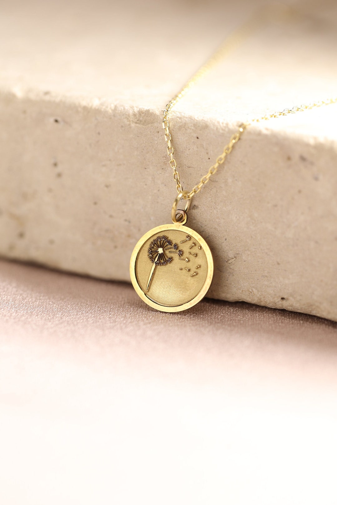14k Solid Gold Dandelion Necklace , Flower Pendant , Personalized ...