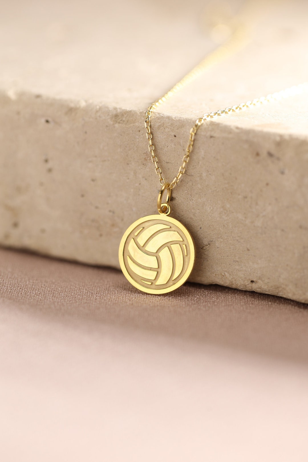 14k Solid Gold Volleyball Necklace , Solid Gold Volleyball ...