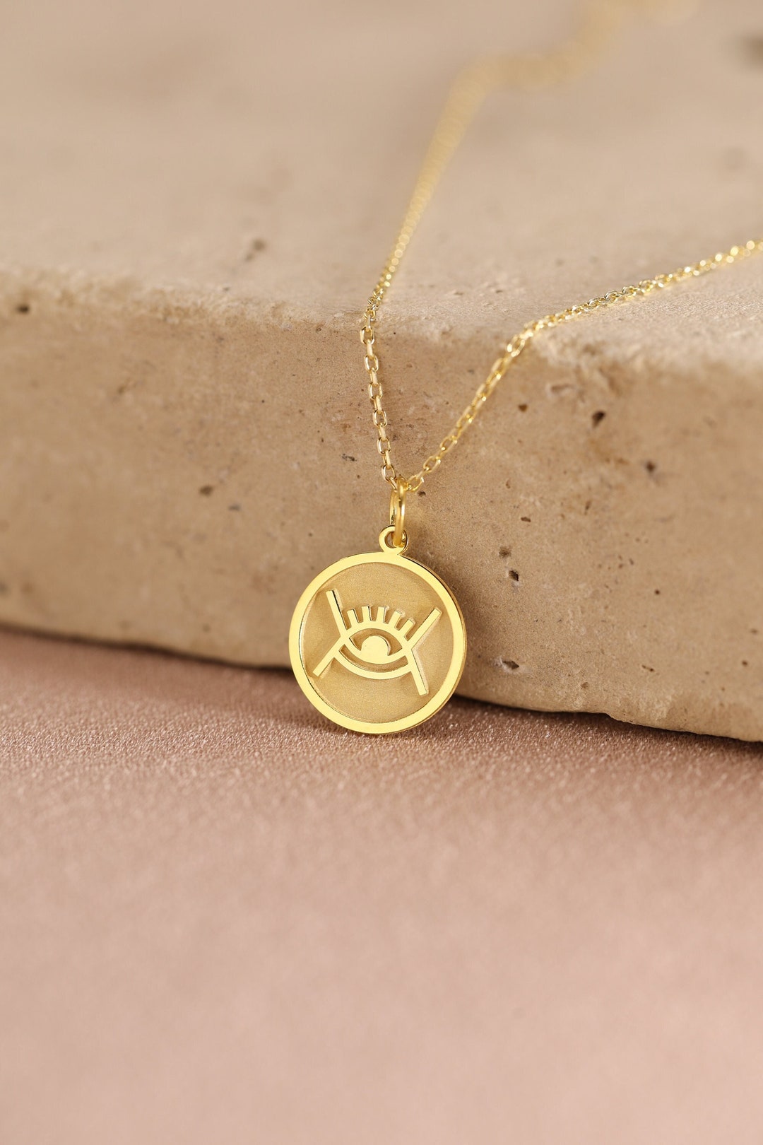 14k Solid Gold Universe Adinkra Pendant , African Eye Symbol Necklace ...