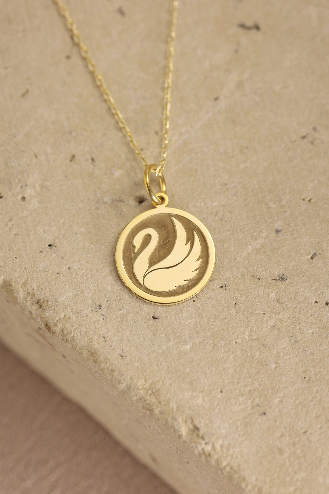 14k Solid Gold Swan Necklace , Pesronalized Swan Pendant , Dainty Swan ...