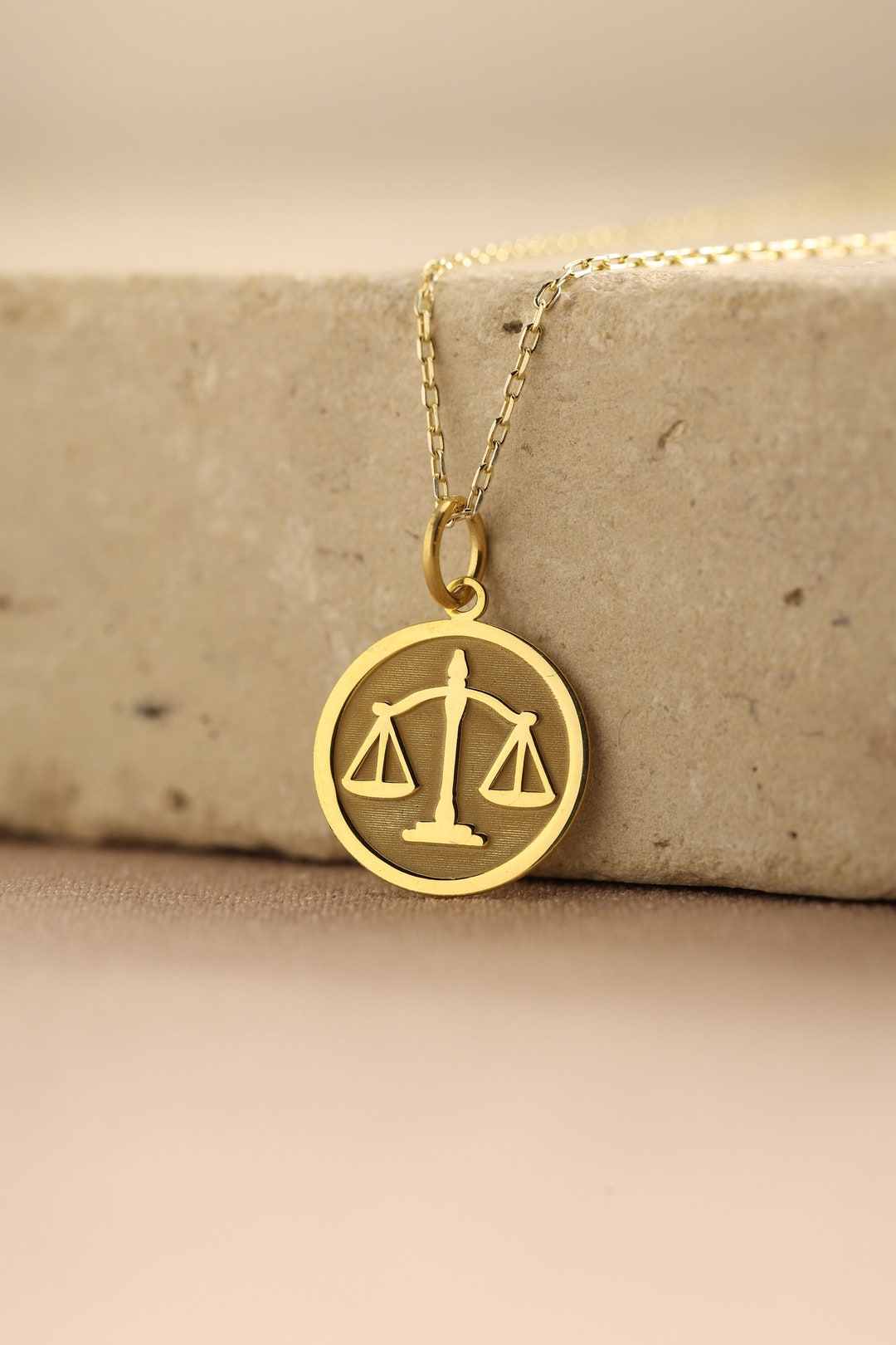14k Solid Gold Scale of Justice Necklace, Personalized Scale of Justice ...