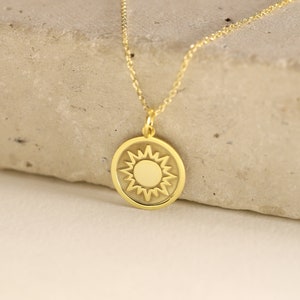 14k Solid Gold Sun Necklace , Personalized Sun Pendant , Sunshine ...