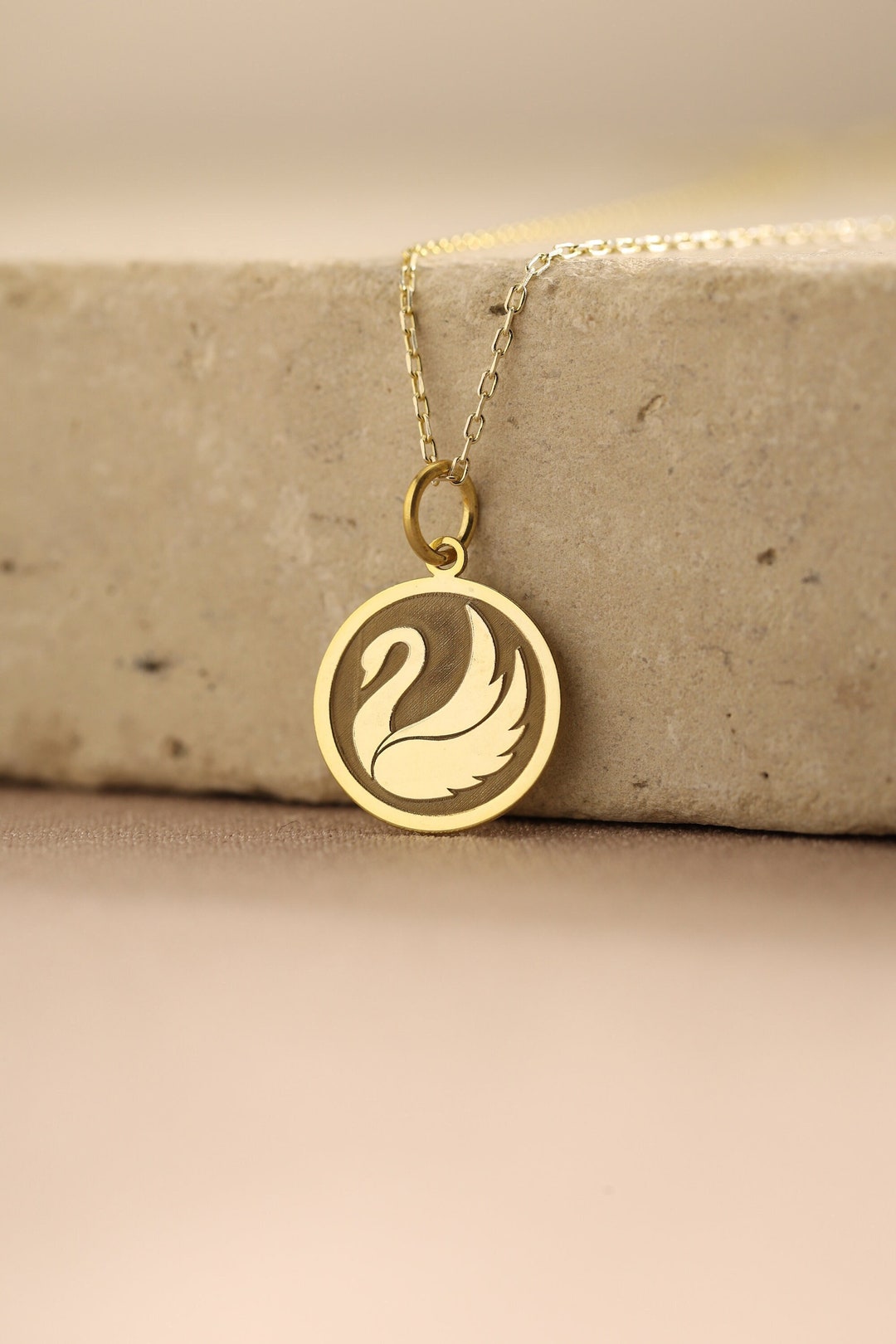 14k Solid Gold Swan Necklace , Pesronalized Swan Pendant , Dainty Swan ...