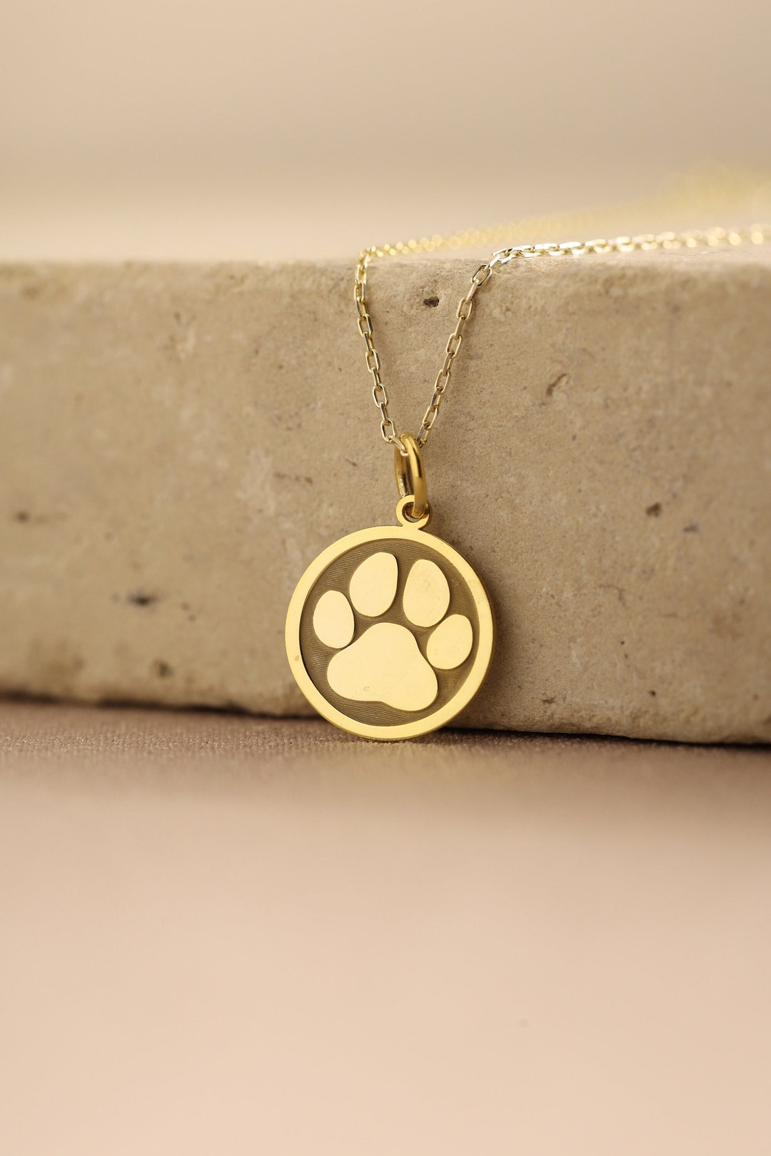 14k Solid Gold Dog Paw Pendant , Dog Necklace, Puppy Paw Gold Necklace ...