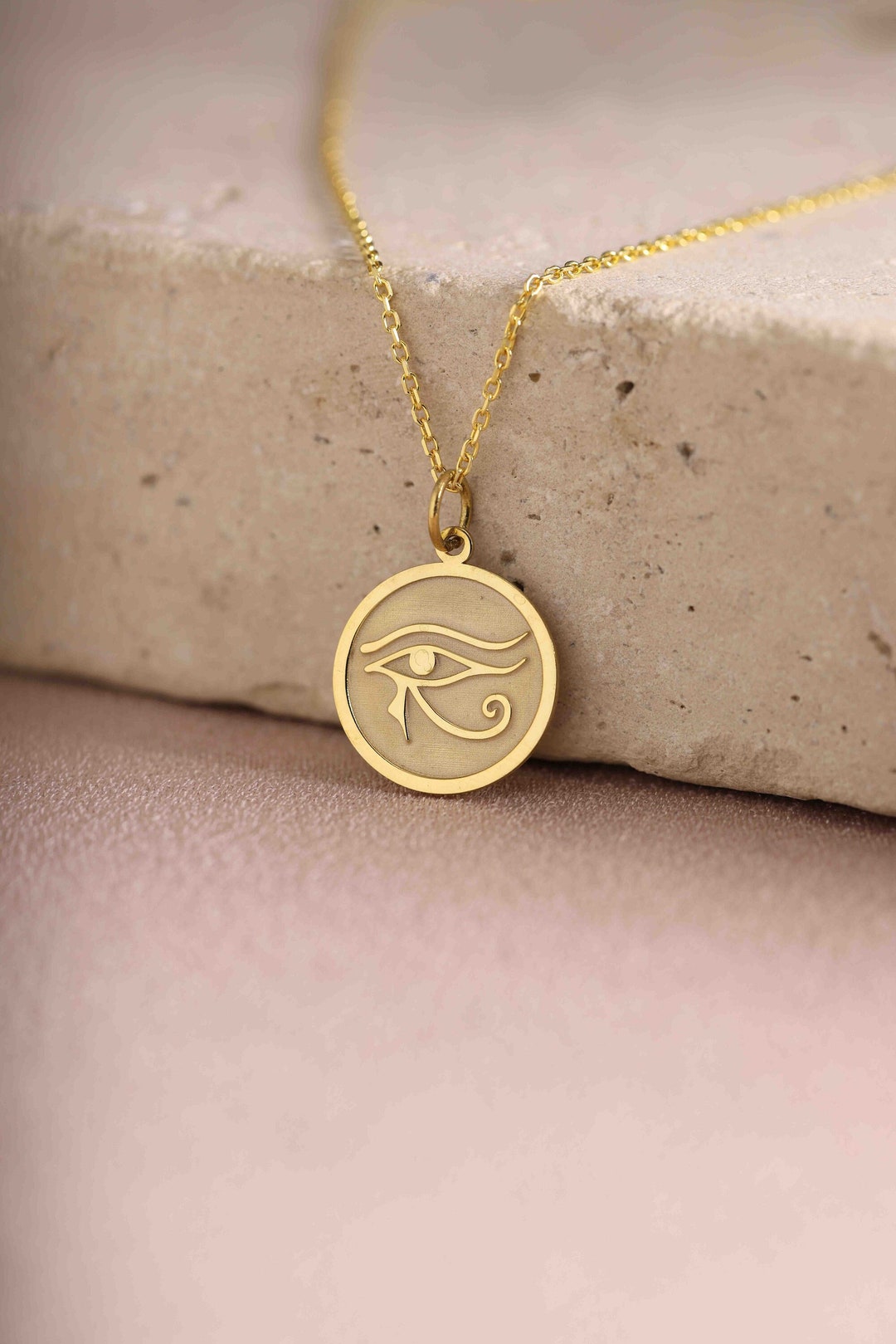 14k Solid Gold Eye of Horus Necklace , Ancient Egyptian Symbol of ...