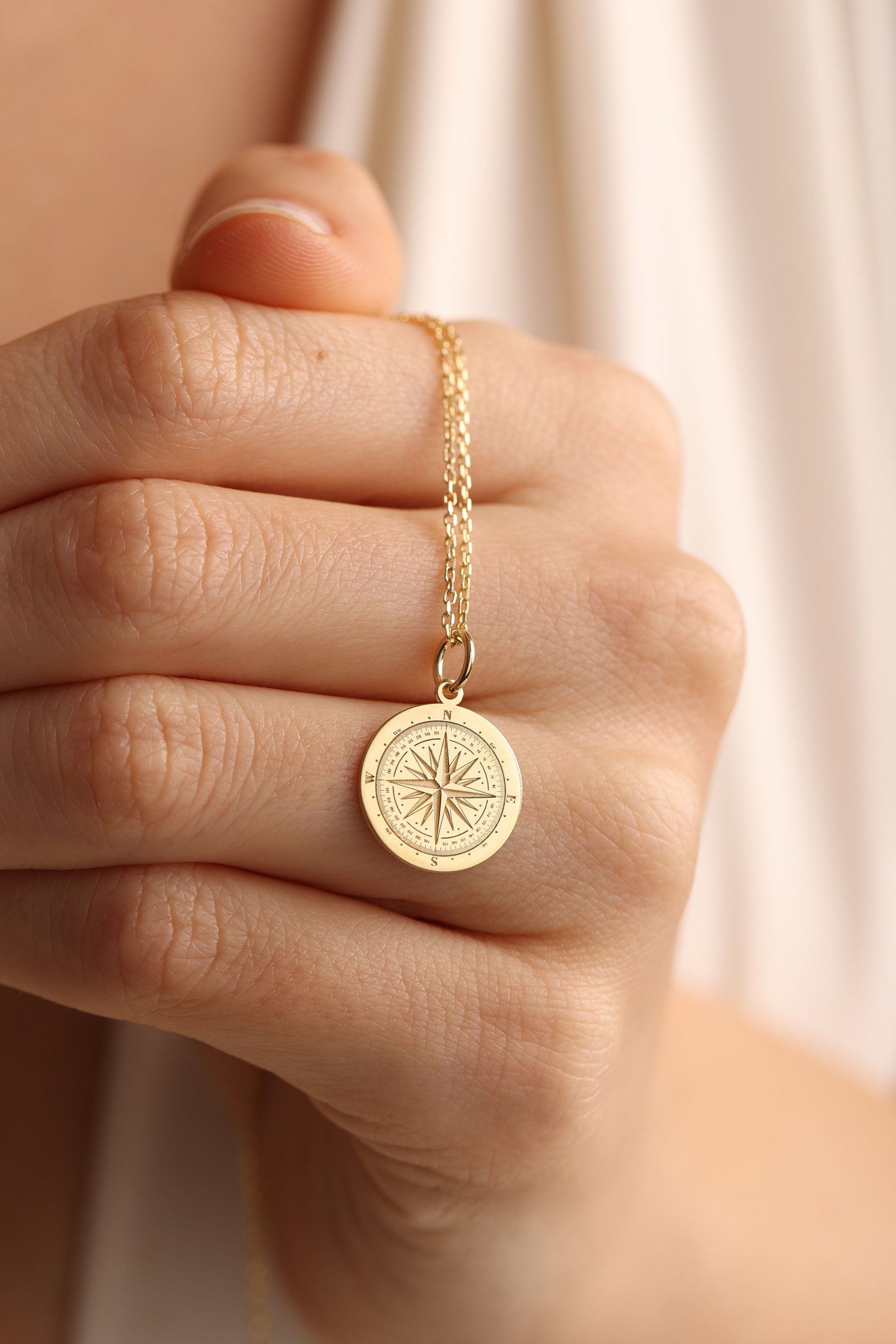 14k Solid Gold Compass Necklace , Compass Jewelry , Compass Gift ...