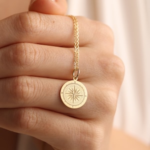 14k Solid Gold Compass Necklace , Compass Jewelry , Compass Gift ...
