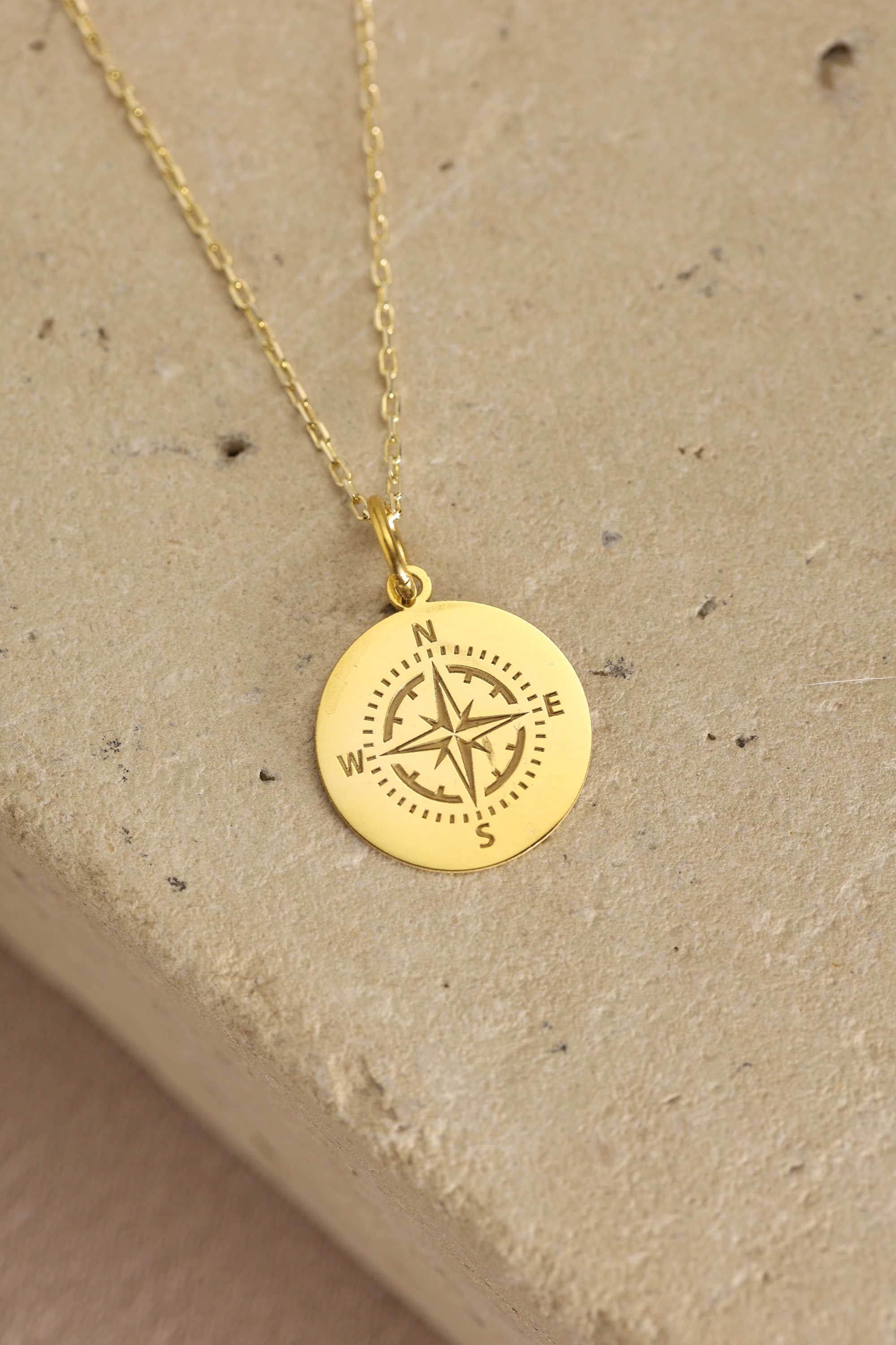 14k Solid Gold Compass Necklace , Compass Jewelry , Compass Gift ...