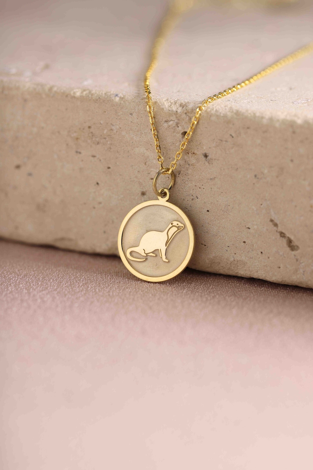 14k Solid Gold Otter Necklace , Otter Charm , Tiny Otter , Personalized ...
