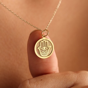 14k Solid Gold Fatima Necklace , Personalized Hamsa Fatima Pendant ...